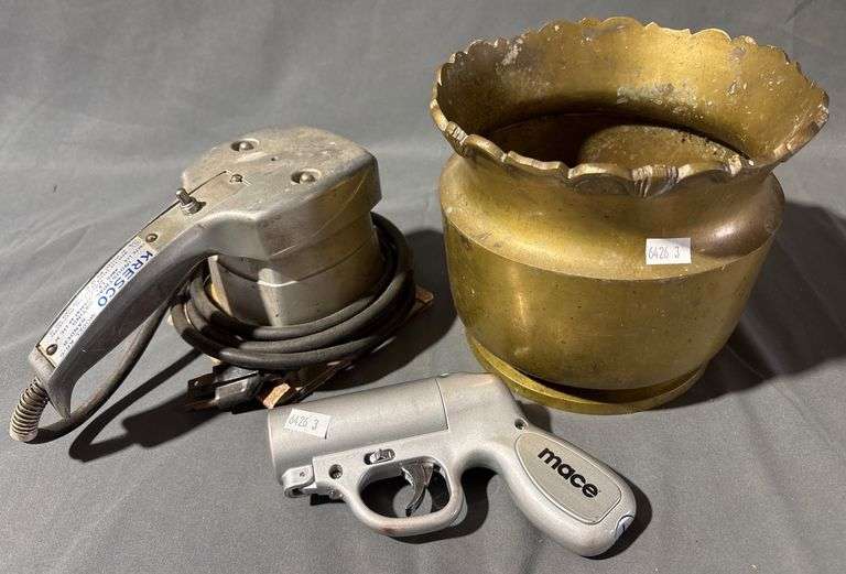 Brass Pot, Kresco KR-6 Sander, and Mace Pepper Spray Gun - Metzger ...