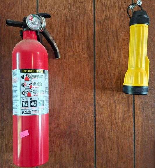 Red Fire Extinguisher with Instructions and Yellow Flashlight - Metzger ...