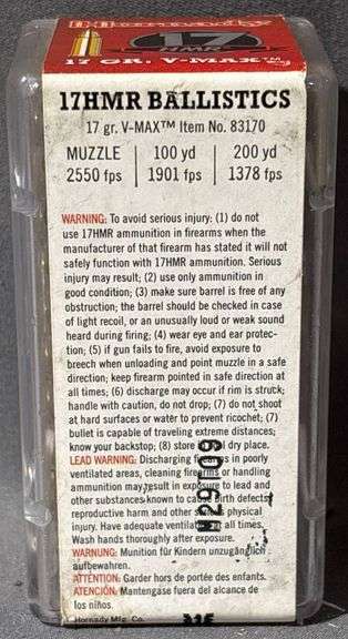 Hornady .17 HMR 17 Gr. V-Max Ammunition, 50 Rounds - Metzger Property ...
