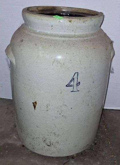Stoneware Crock With Number 4 Marking and Two Handles - Metzger ...