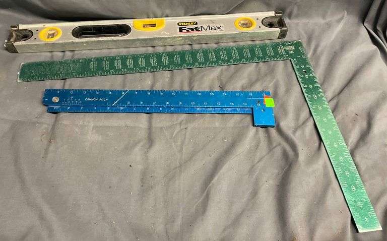 3 – Measuring Tools Including Stanley FatMax Level and Two Rulers ...