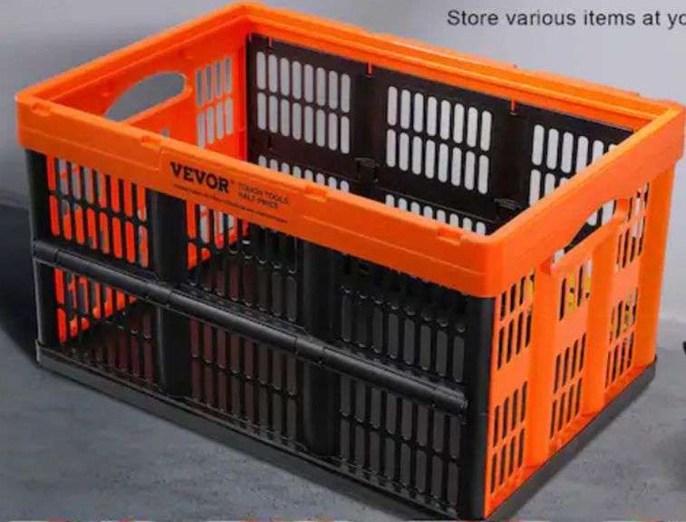 VEVOR Plastic Collapsible Storage Basket 45L Folding Stackable Storage ...
