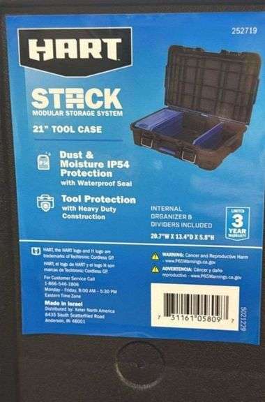 HART Stack System Tool Box with Small Blue Organizer & Dividers, Fits ...