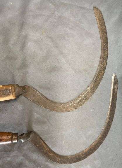 Two Handheld Sickles with Metal Blades and Wood Handles - Metzger ...