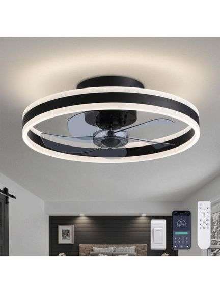 - 20 in. LED Modern Indoor Black Dimmable Flush Mount Hidden Blades ...