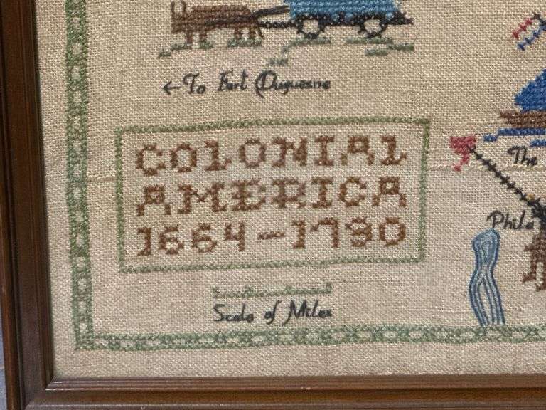 Framed Embroidered Map of Colonial America, 1684–1730 - Metzger ...