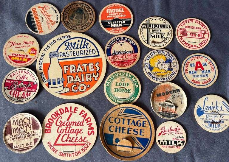Dairy Memorabilia Including Milk Bottle Caps, Tokens, and Vintage ...