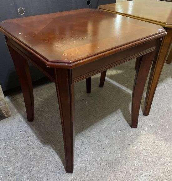 (2) Square Mahogany Veneer Side Tables with Tapered Legs - Metzger ...