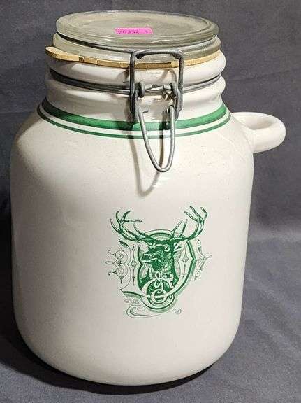 White Stoneware Jar with Locking Lid and Deer Graphic by Clay Design 8 ...