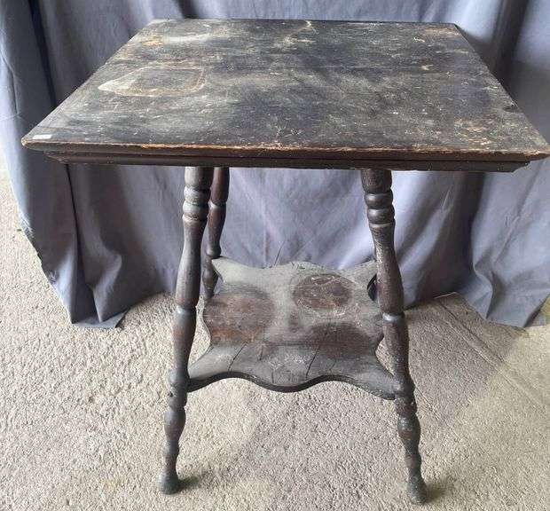 Square Wood Lamp Table with Turned Legs and Lower Shelf, 24×30 ...