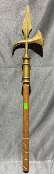 Brass-Tone Final Decorative Battle Axe on Wood Shaft, 22” - Metzger ...
