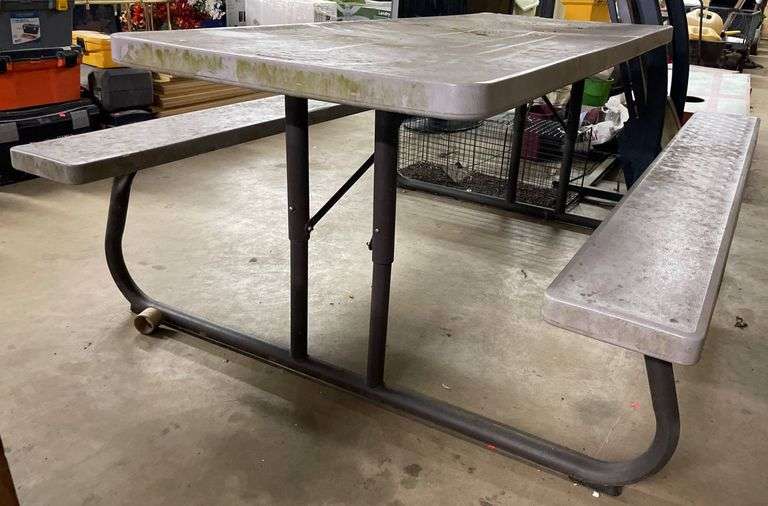 Lifetime Brand Resin and Metal Picnic Table with Integrated Benches 72 ...