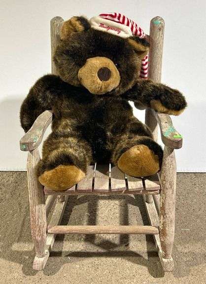 Child’s Slatted Rocking Chair with Plush Montgomery Teddy Bear, 13”x12 ...