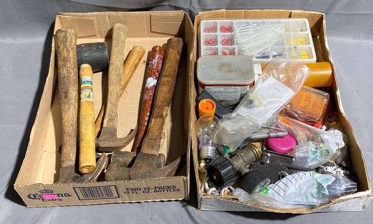 Tools and Hardware Lot with Six Hammers, Fasteners, and Accessories ...