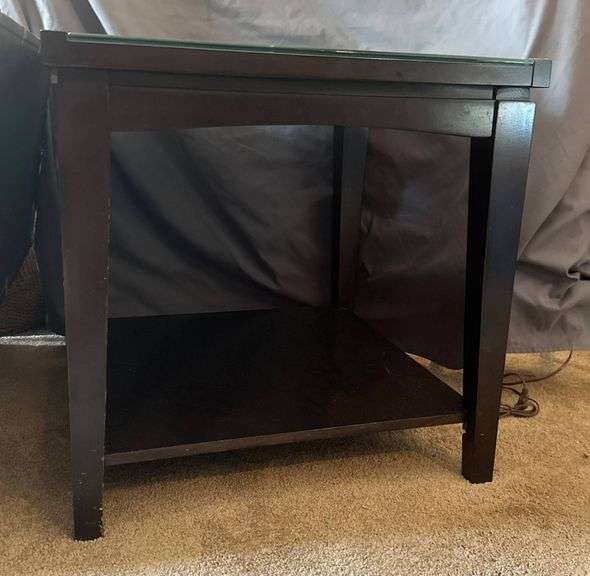 Glass-Top Side Table With Circular Pattern Glass Inset - Metzger ...