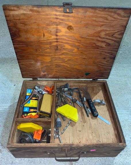 Wood Box with Drill Bits, Tools, and Accessories - Metzger Property ...