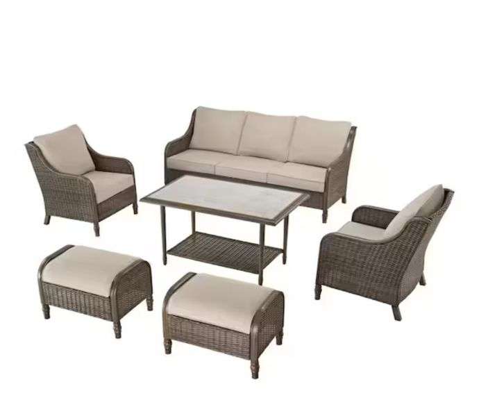 Hampton Bay Windsor 6-Piece Brown Wicker Outdoor Patio Conversation ...