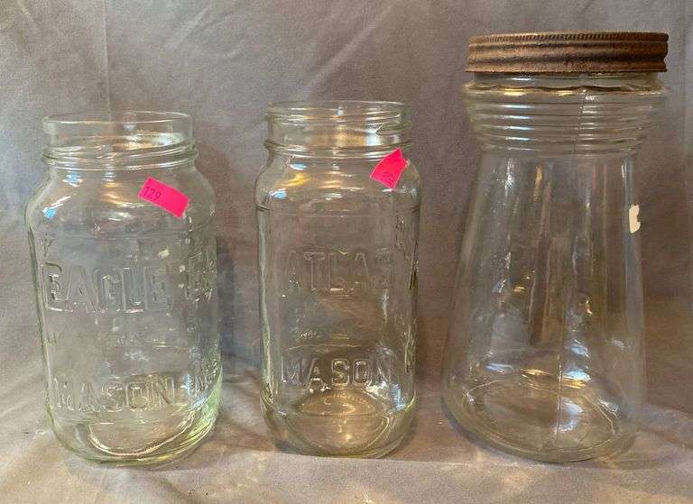 Three Glass Mason Jars Including Eagle and Atlas Brands - Metzger ...