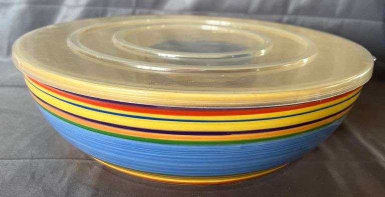 Two Hand-Painted Pacific Rim Bowls with Multicolor Stripe Design ...