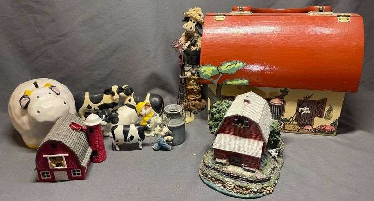 Farm-Themed Decorative Items Including Figures and Miniature Barns ...
