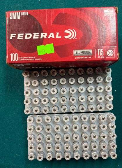 Federal 9mm Luger Aluminum 115 Grain FMJ Ammunition – 100 Rounds ...