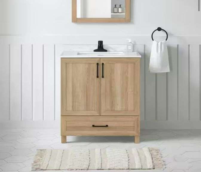 Glacier Bay Tobana 30 in. Single Sink Weathered Tan Bath Vanity with ...