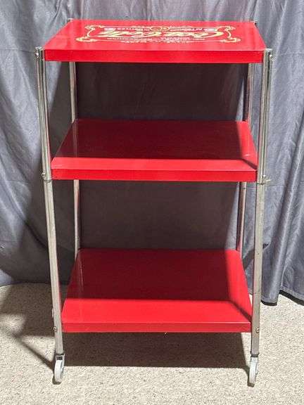 Red Metal Coca-Cola Rolling Cart with Chrome Legs and Three Shelves ...