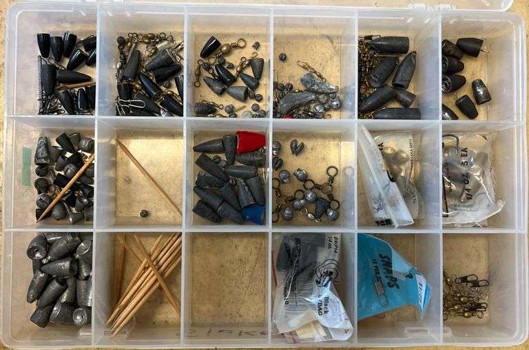 Plastic Organizer Box with Fishing Weights, Hooks, and Swivels ...