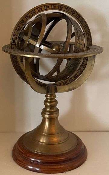 Brass Armillary Sphere on Polished Wood Base - Metzger Property ...