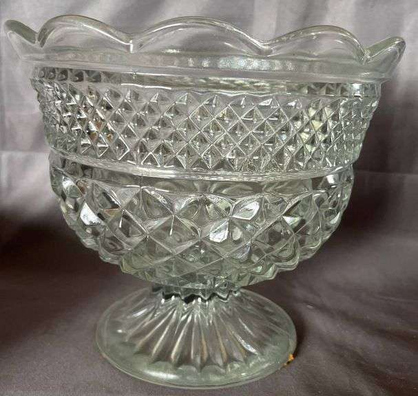 Pressed Glass Compote Bowl with Scalloped Rim and Diamond Pattern ...