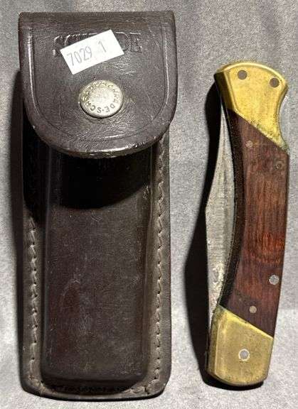 Schrade USA LB7 Folding Knife with Leather Case - Metzger Property ...