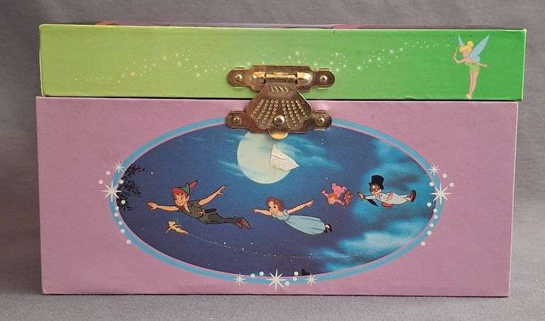 Peter Pan and Tinker Bell-Themed Music Box with Hinged Lid and Mirror ...