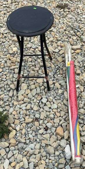 Folding Metal Stool and Multicolored Patio Umbrella Set - Metzger ...