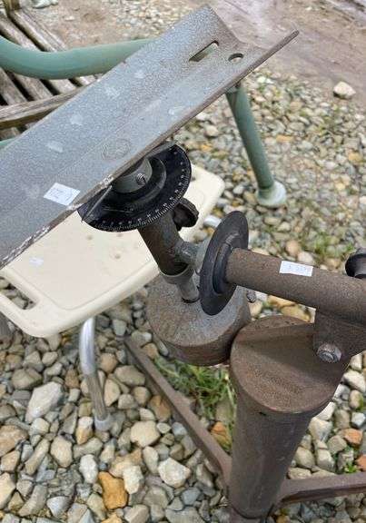 Metal Industrial Stand with Adjustable Mechanism, Marked ‘Barrington, N ...