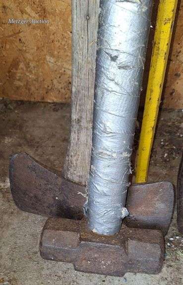 Hand Tools Including Sledgehammer, Double Bit Axe, Pry Bar, and Crowbar ...