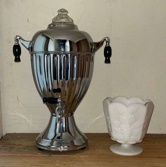 Chrome Kromaster Coffee Percolator by Lehman Brothers with Milk Glass ...