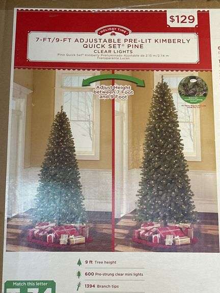 Pre-Lit Artificial Kimberly Pine Christmas Tree with Clear Lights, 9 ...