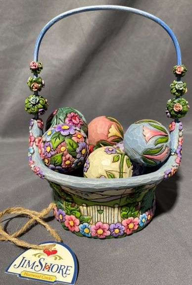 Jim Shore ‘Blossoms of Spring’ Basket with Decorative Eggs, 9″H ...