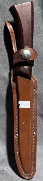 Western Fixed-Blade Knife with Wood Handle and Leather Sheath - Metzger ...