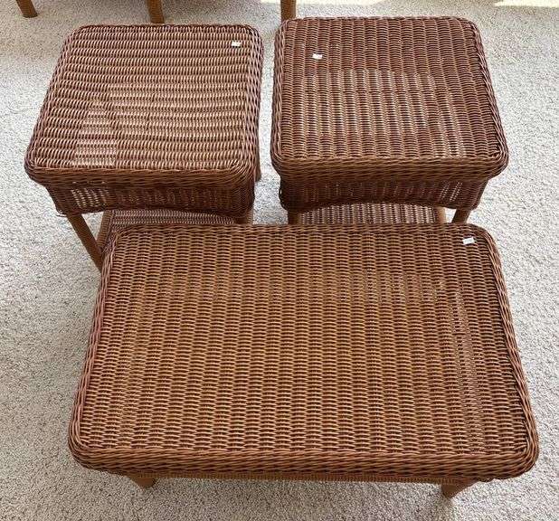 Three Wicker Tables, One Long and Two Matching Small Tables - Metzger ...