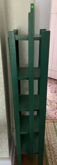 Green Painted Narrow Shelf Unit with Floral Motifs - Metzger Property ...