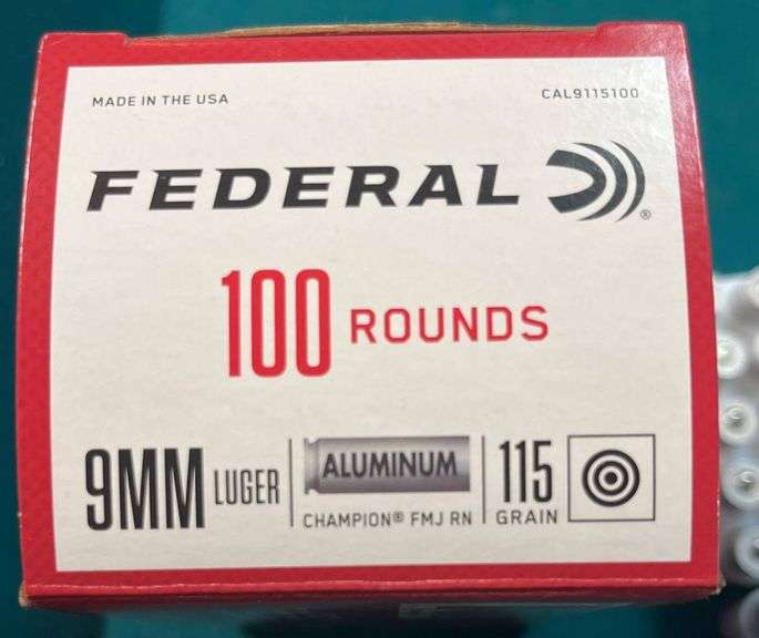 Federal 9mm Luger Aluminum 115 Grain FMJ Ammunition – 100 Rounds ...