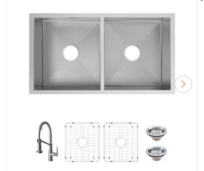 Glacier Bay Professional Zero Radius 32 in. Undermount Double Bowl 16 ...