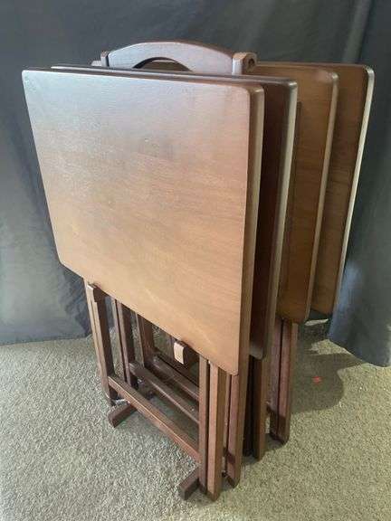 Four Folding Tray Tables with Stand - Metzger Property Services, LLC
