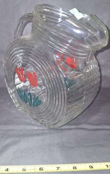 Fire King Clear Glass Pitcher with Tulip Design and Rounded Textured ...