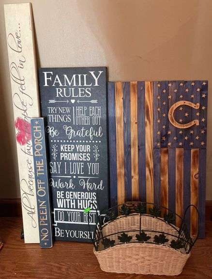 Decorative Wall Signs and Woven Storage Basket - Metzger Property ...