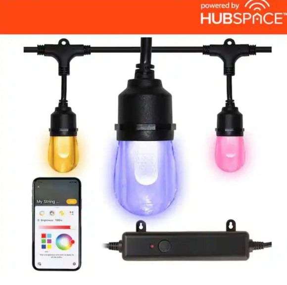 Hampton Bay Indoor/Outdoor 12-Light 24 ft. Smart Plug-in Edison Bulb ...