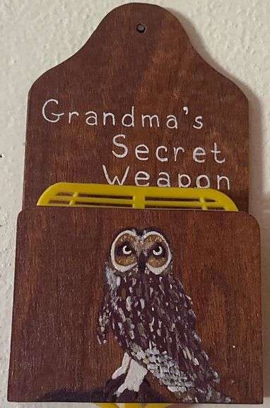 Wall-Mounted Fly Swatter Holder with Hand-Painted Owl and Three Metal ...