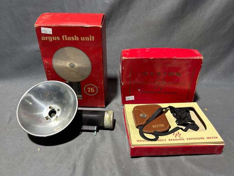 Argus Flash Unit with Original Box and Weston Exposure Meter with Case ...