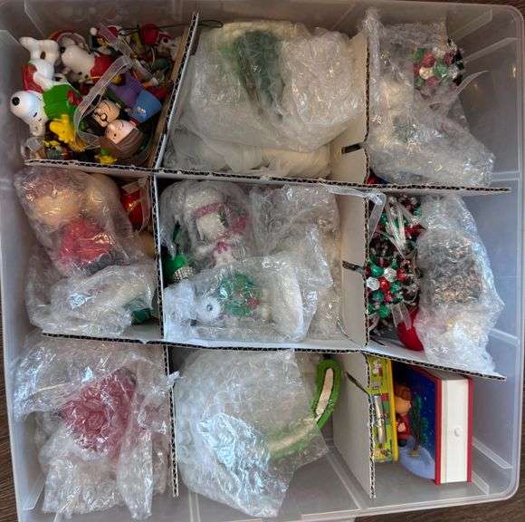 Stackable Plastic Storage Box with Handle and Holiday Ornaments ...
